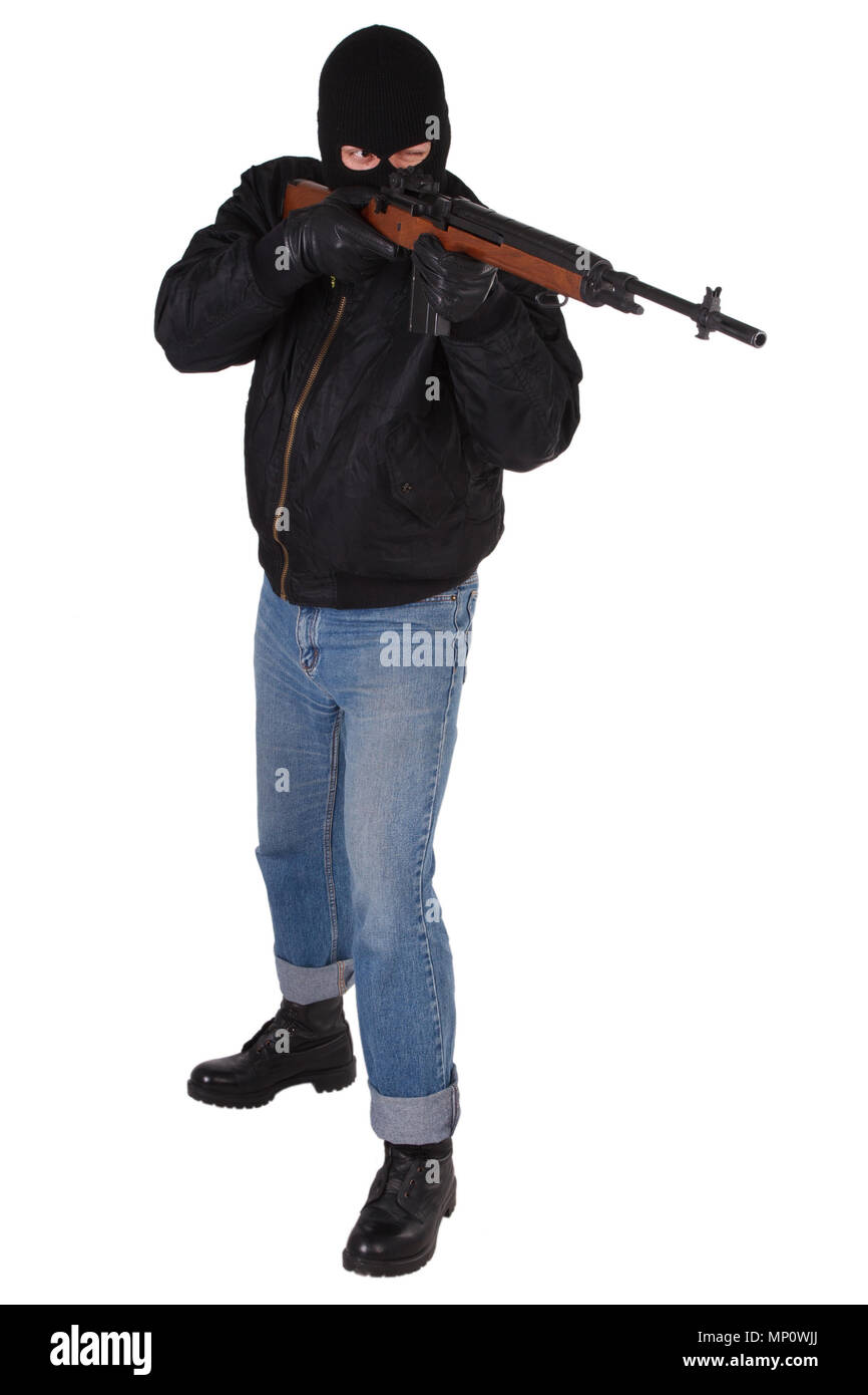 gunman with rifle isolated on white background Stock Photo - Alamy