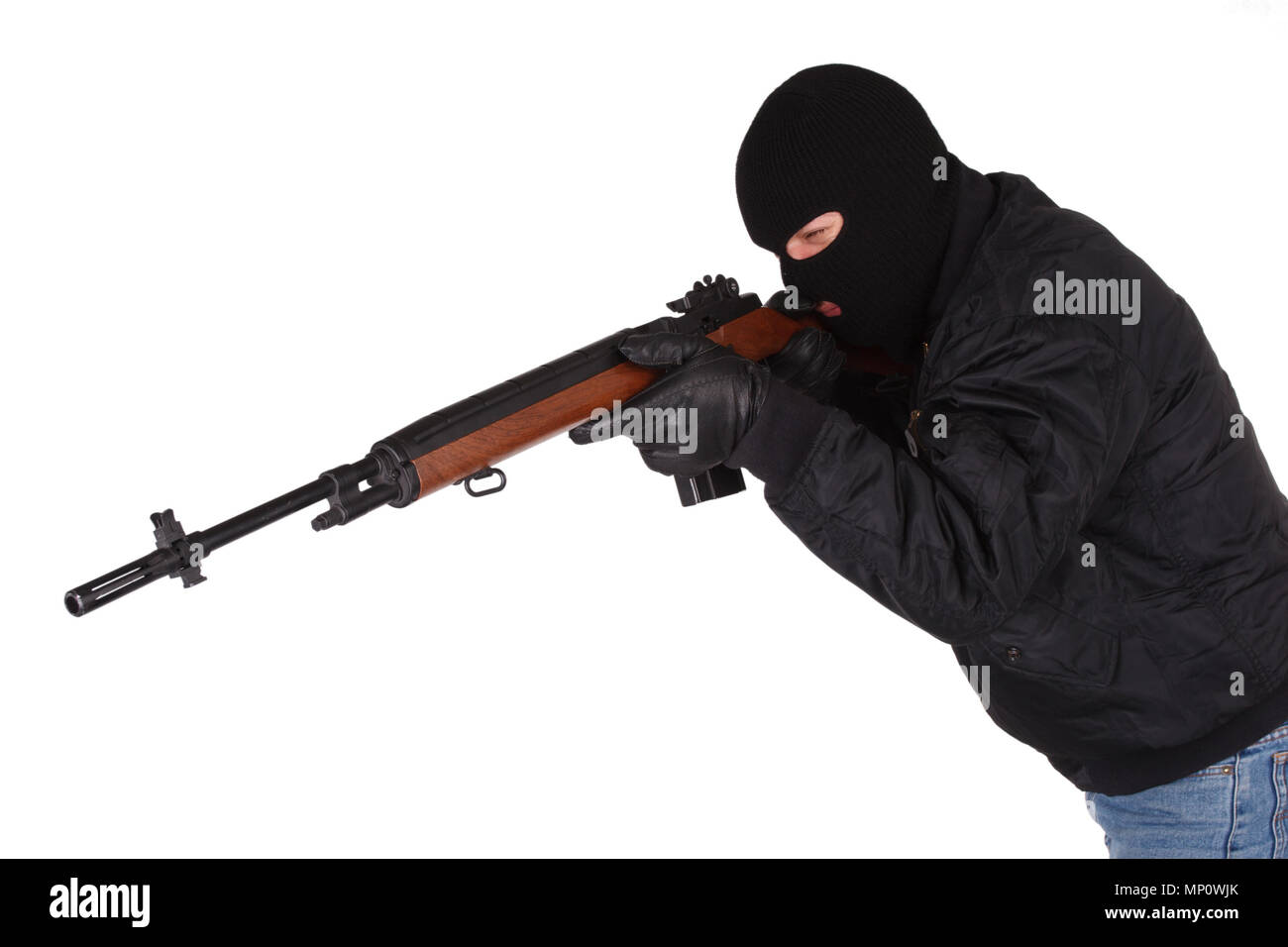 gunman with rifle isolated on white background Stock Photo - Alamy