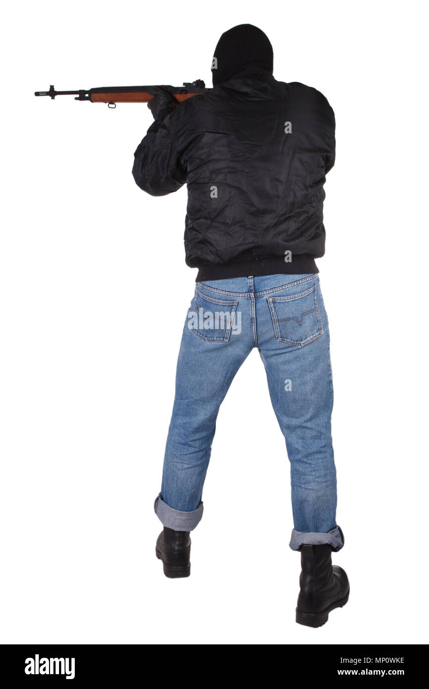 gunman with rifle isolated on white background Stock Photo - Alamy
