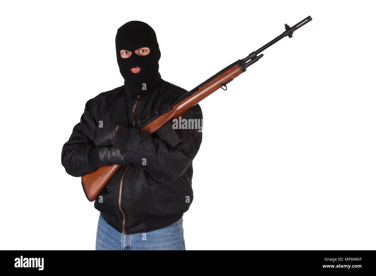 gunman with rifle isolated on white background Stock Photo - Alamy
