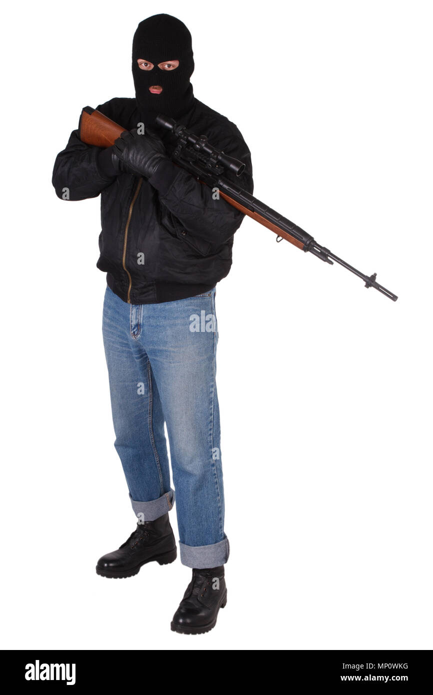 gunman with sniper rifle isolated on white background Stock Photo - Alamy