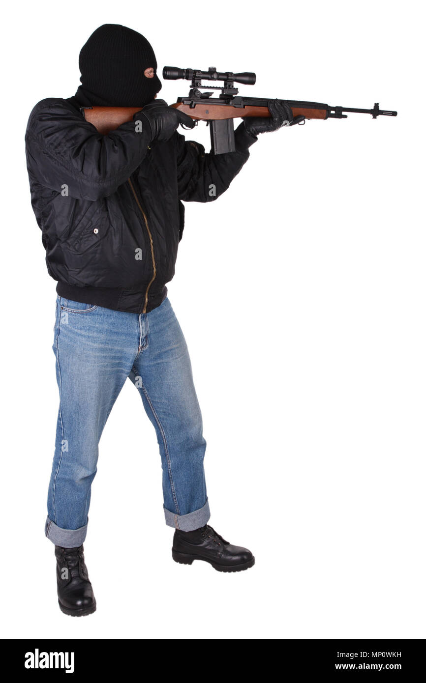 gunman with sniper rifle isolated on white background Stock Photo - Alamy