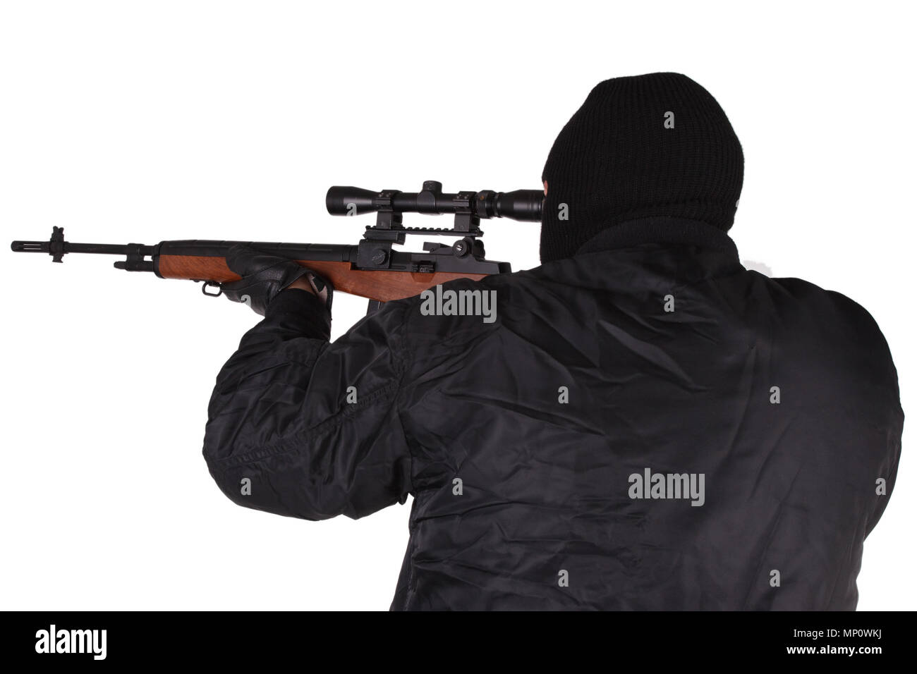 gunman with sniper rifle isolated on white background Stock Photo - Alamy