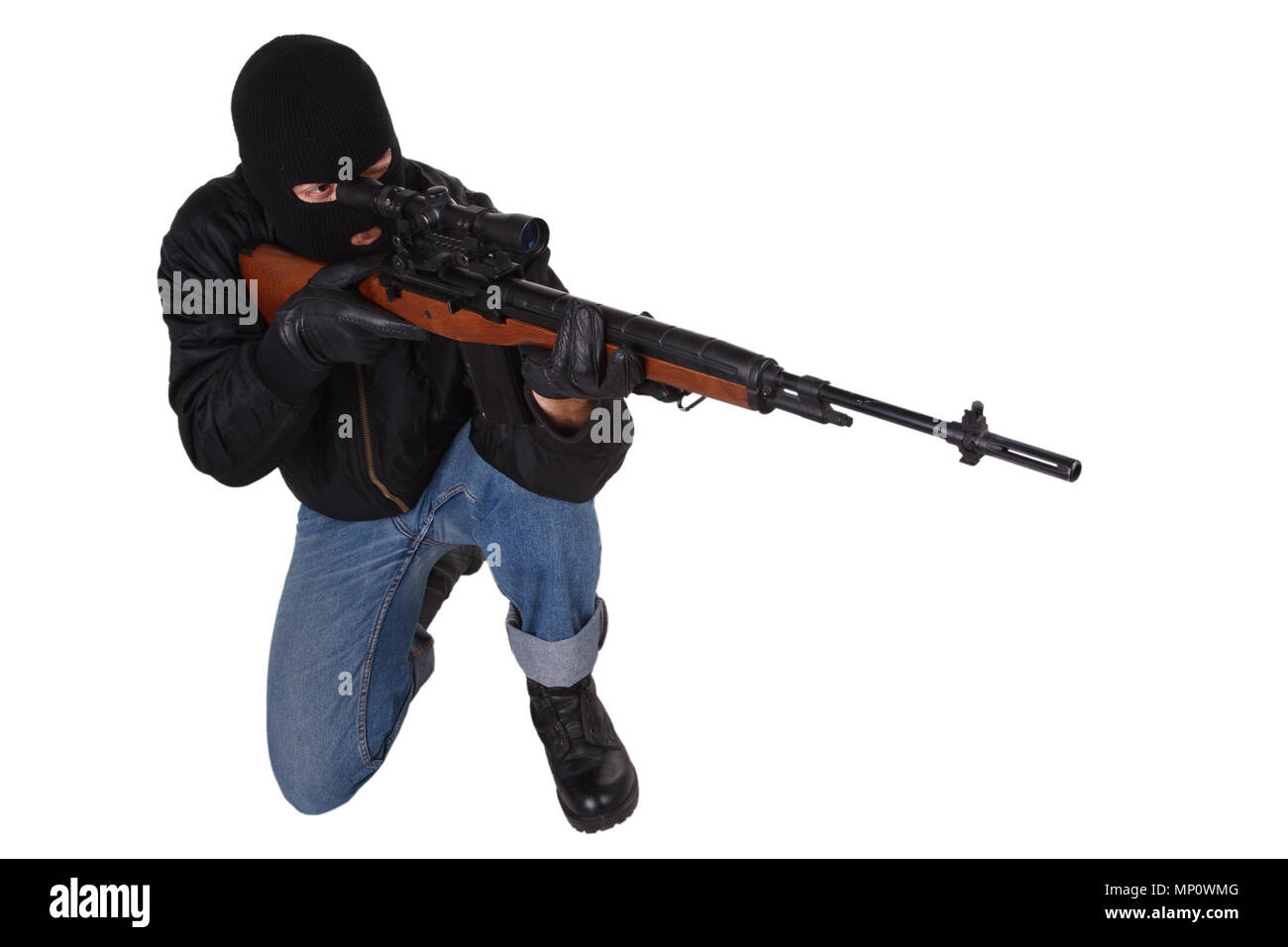gunman with sniper rifle isolated on white background Stock Photo - Alamy