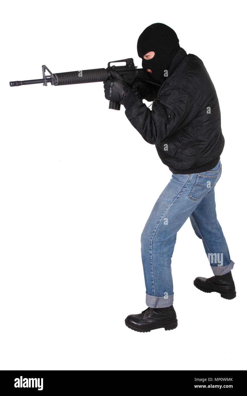 gunman with M16 rifle isolated on white background Stock Photo - Alamy