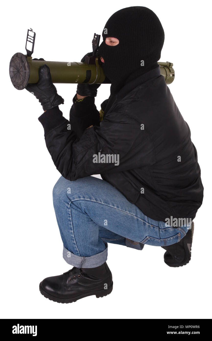 gunman with bazooka grenade launcher isolated on white background Stock ...