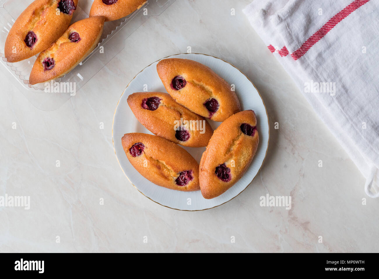 Turkish Mekik Kek / Mini Cakes with Cherry. Traditional Food Stock ...