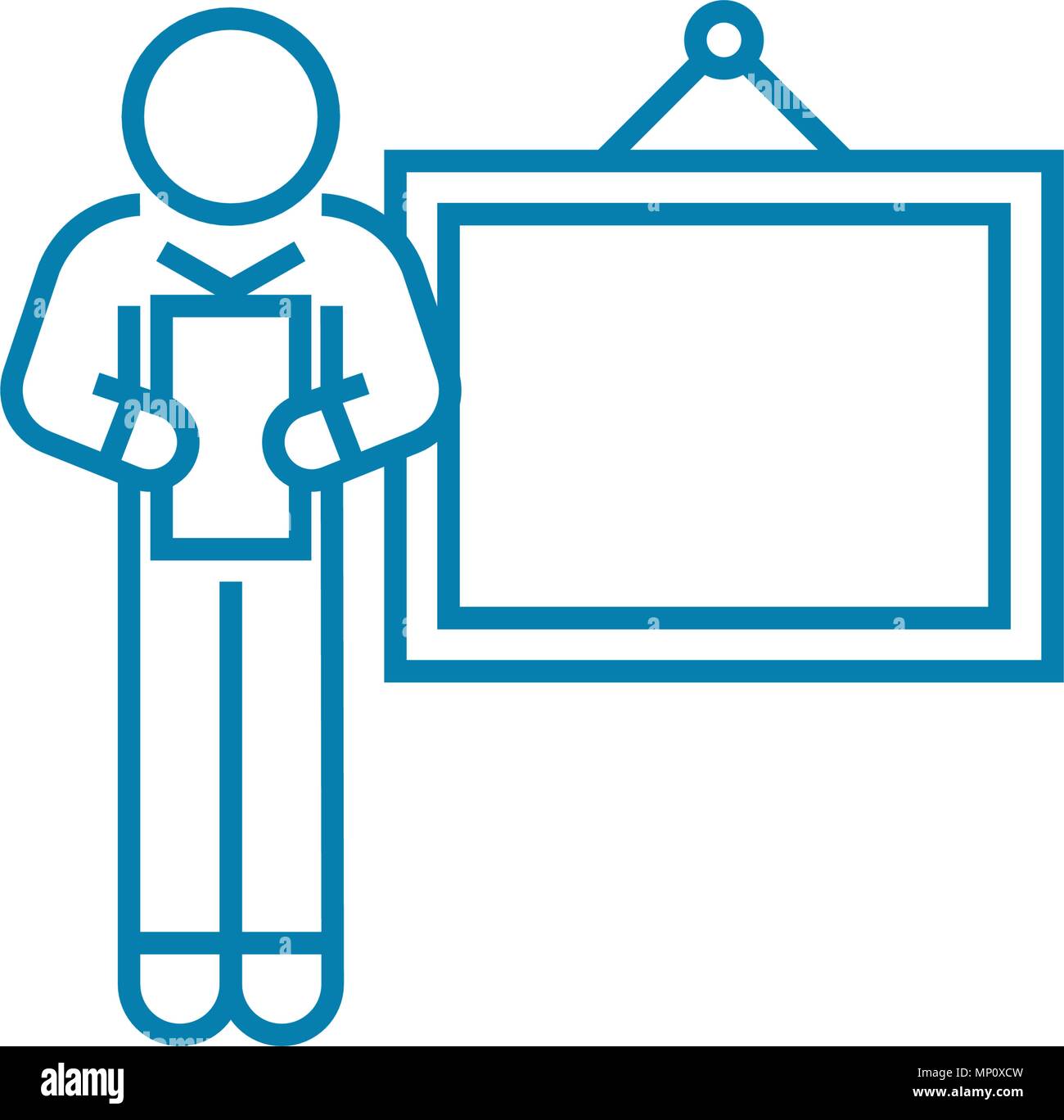 Delivering a presentation linear icon concept. Delivering a ...
