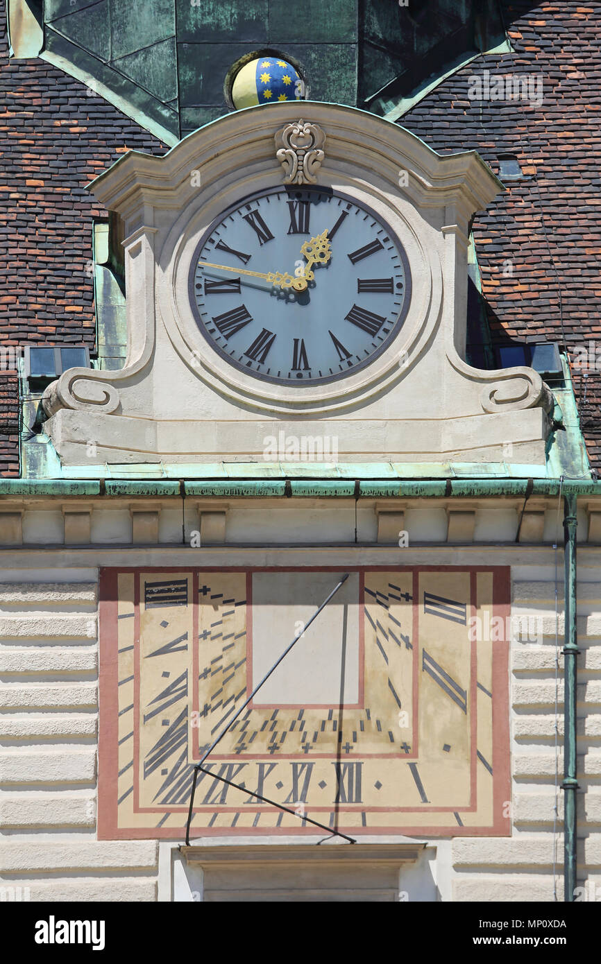 Sundial and Public Clock in Vienna Austria Stock Photo - Alamy
