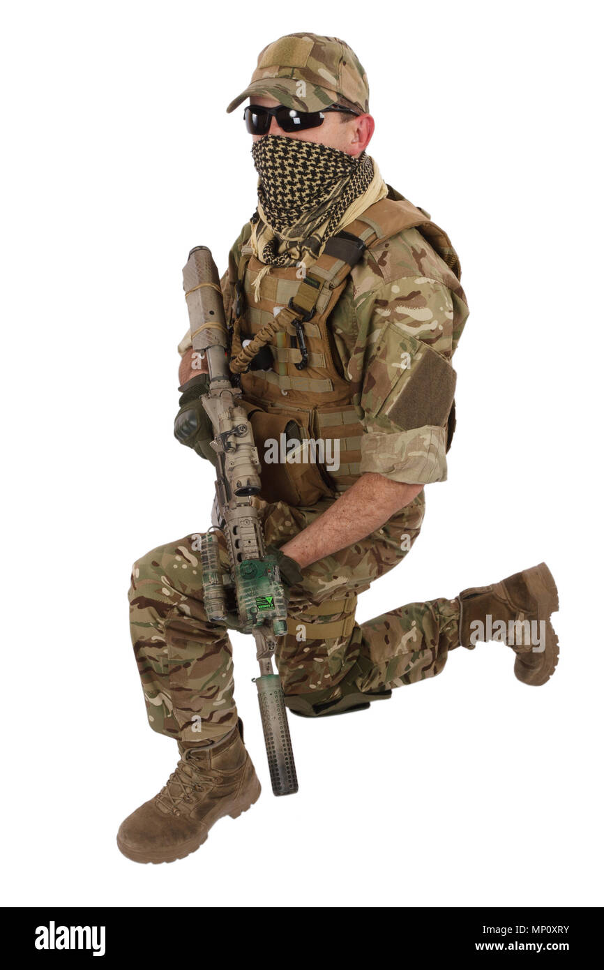 Private Military Contractor with carbine M4 isolated on white Stock ...