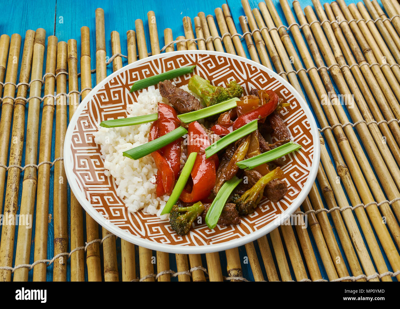 Goan Beef chilli flash fry with yoghurt rice , close up Stock Photo - Alamy