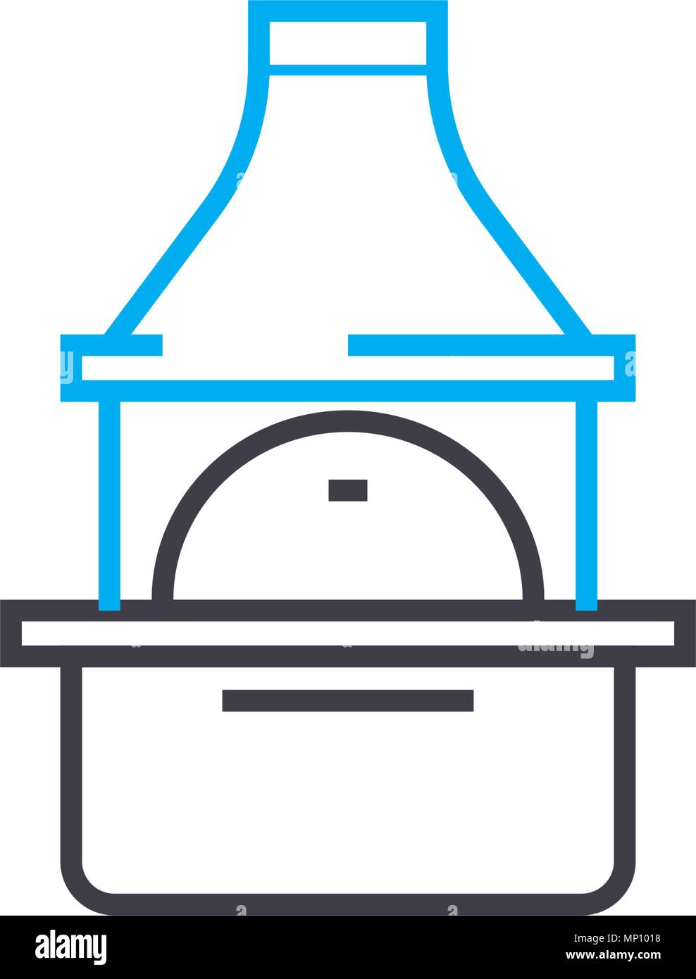 Furnace with chimney linear icon concept. Furnace with chimney line ...