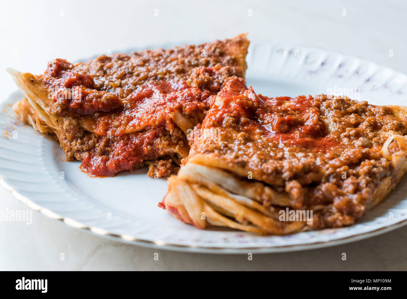 Turkish Food Kayseri Yaglama with Minced Meat, Yogurt and Tomato Paste ...
