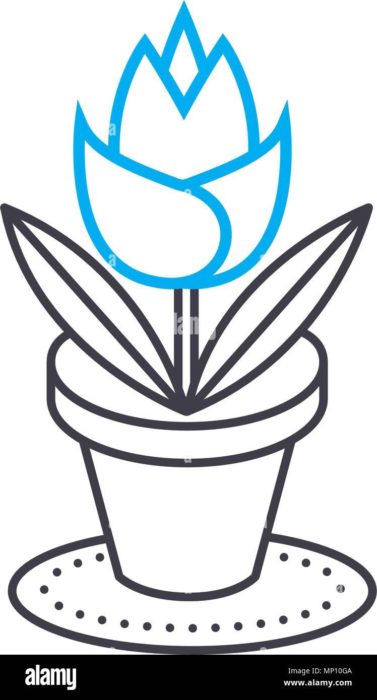 Growing of house flowers linear icon concept. Growing of house flowers ...