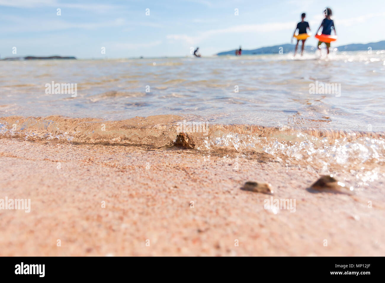 Scenic of summer sand beach and cloudy blue sky, landscape of the sea ...