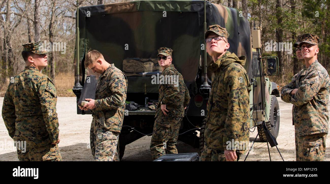 U.S. Marines with 2nd Intelligence Battalion, II Marine Expeditionary Force, observe as the ...