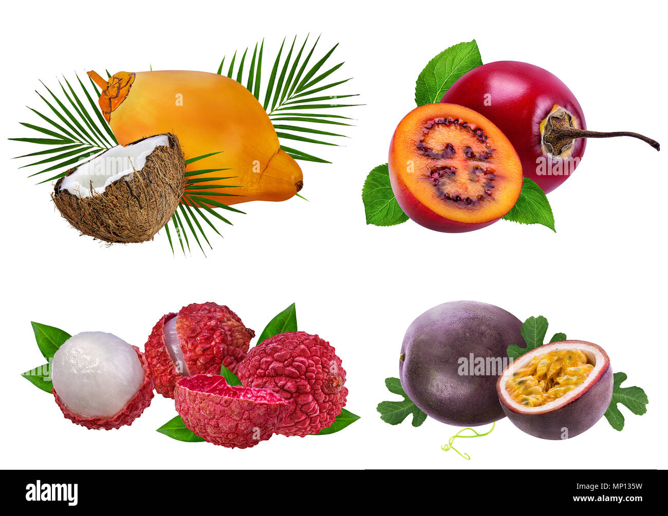 Collection of exotic fruits isolated on a white background Stock Photo ...