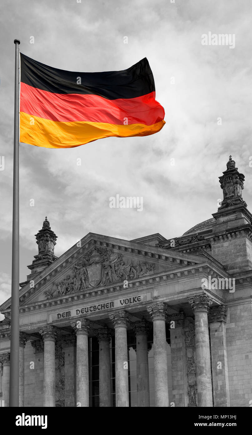 Berlin, Germany, 'Reichstag', Front, Elevation, Bundes Republic Flag ...