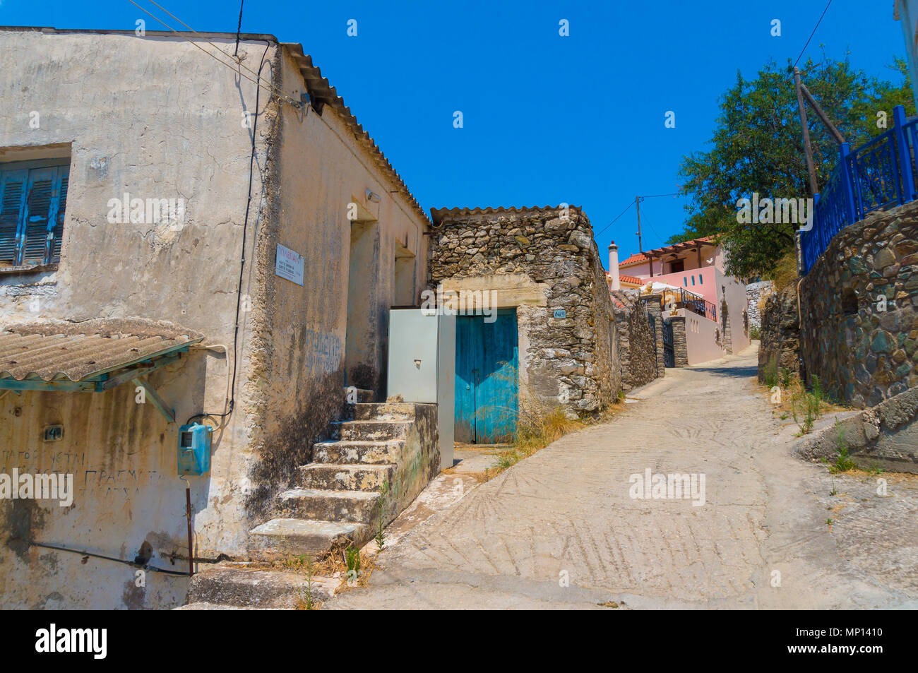 Street view from Karavas village in Kythera island in Greece Stock ...
