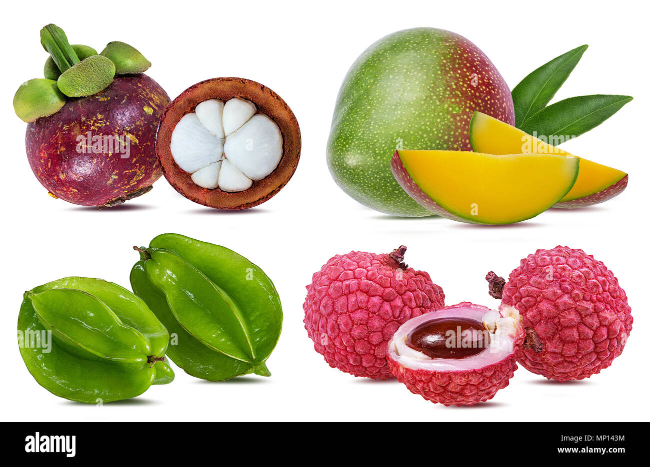 Collection of exotic fruits isolated on a white background Stock Photo ...