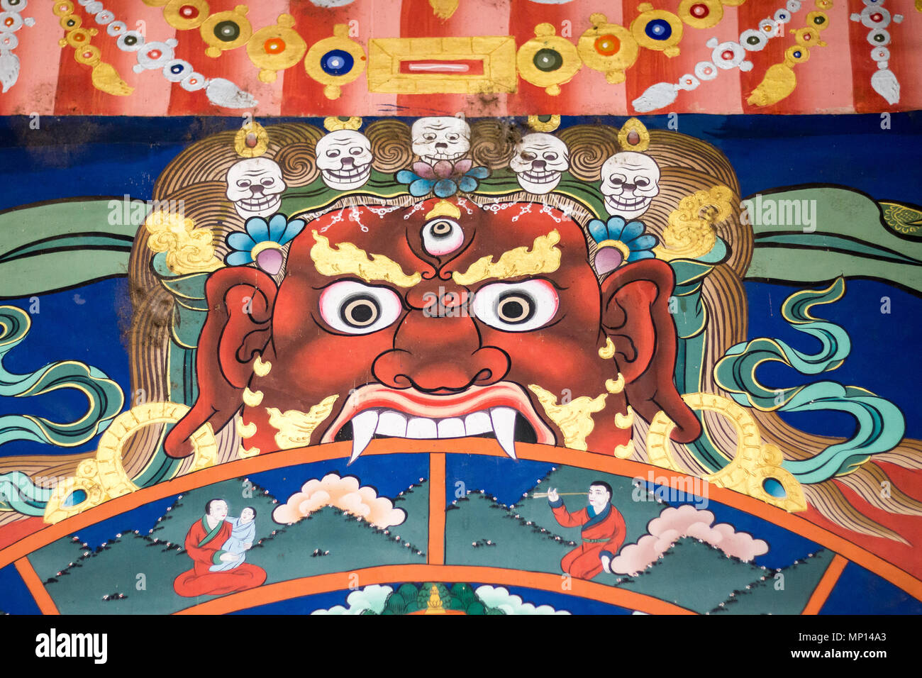 Artwork depicting Buddhist stories in a temple in Paro, Bhutan Stock ...
