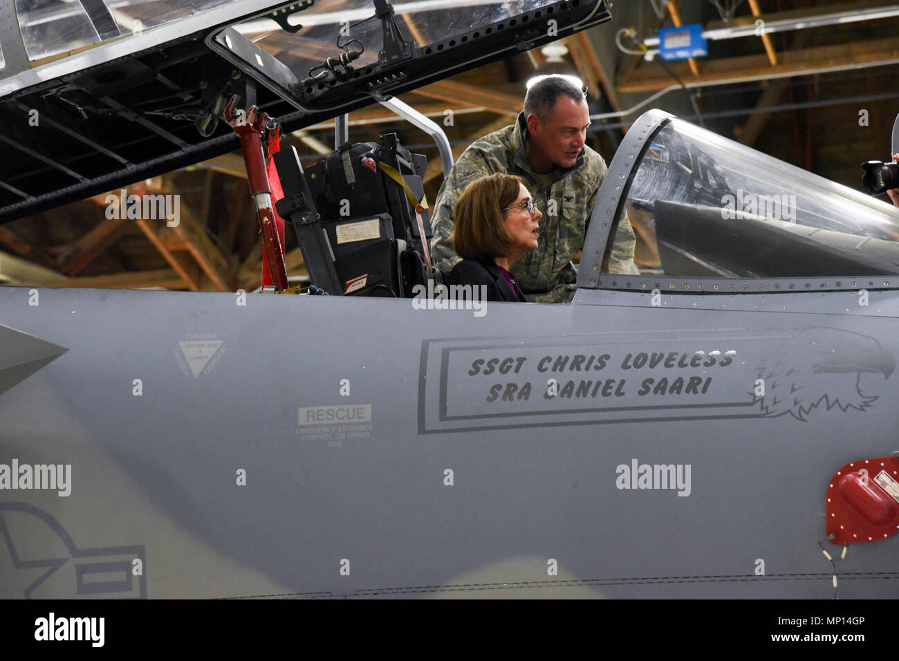 U.S. Air Force Colonel Jeff Smith, 173rd Fighter Wing commander, shows ...