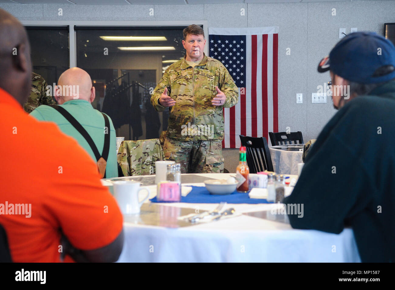 Maj. Gen. Mark O'Neil, commanding general, US Army Alaska, speaks with ...