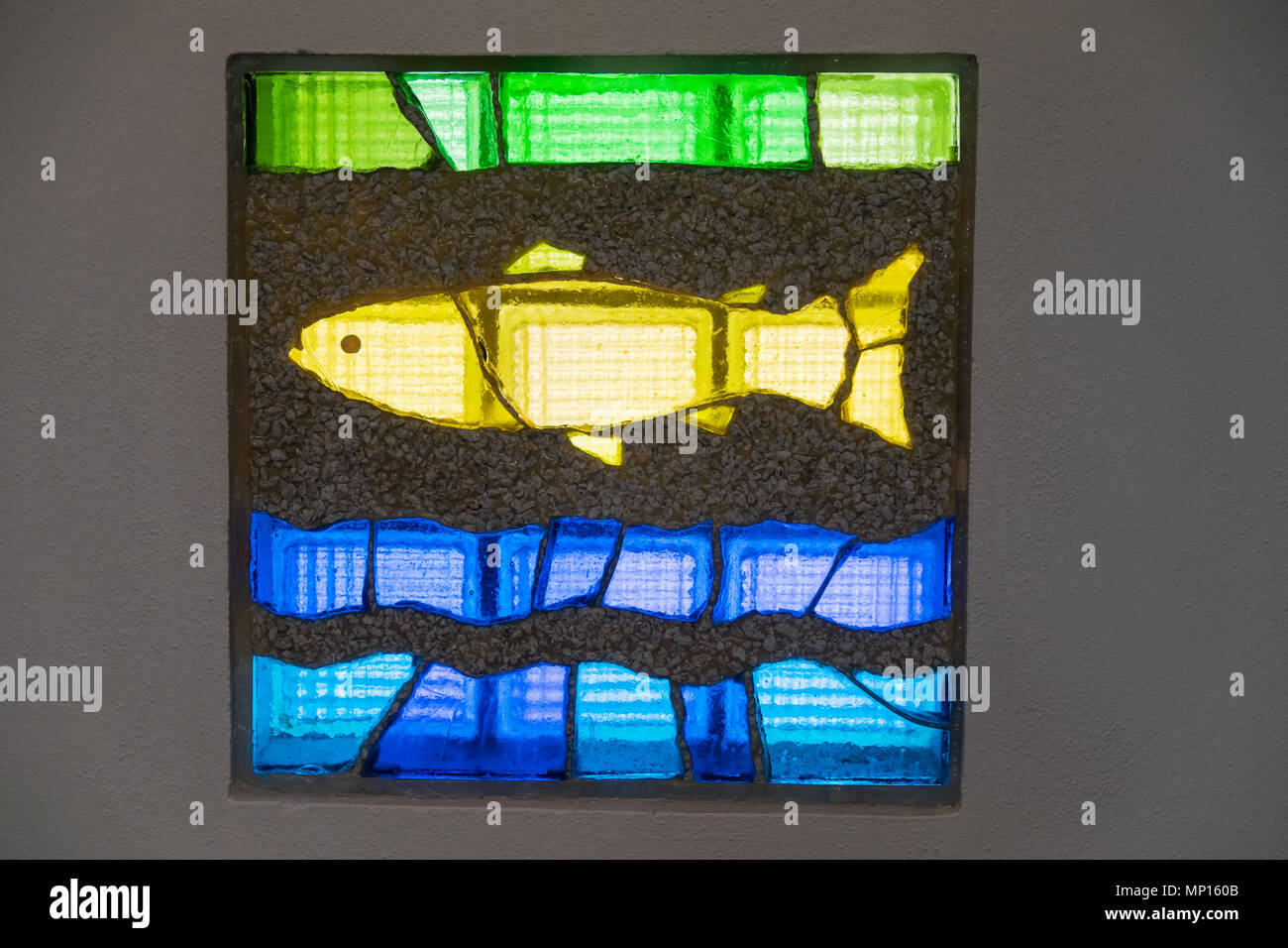 Stained Glass with Fish Mosaic Stock Photo - Alamy