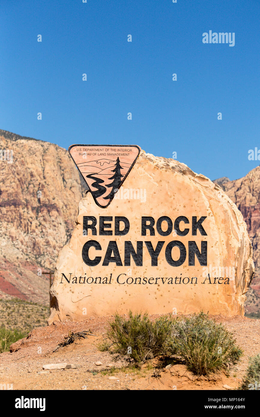 Rock boulder sign for Red Rock Canyon in Las Vegas Nevada with ...