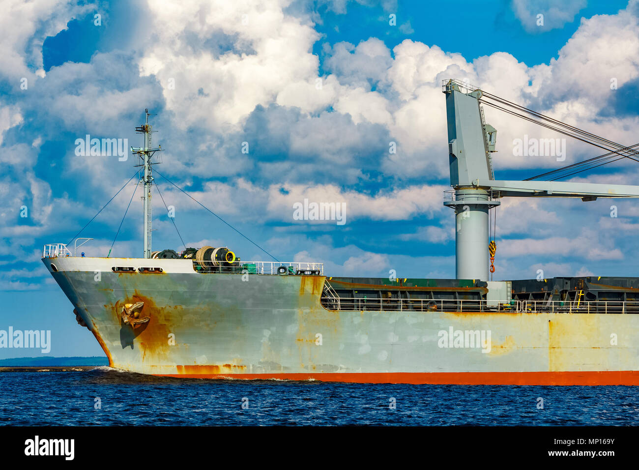 Grey cargo ship. Logistics and merchandise transportations Stock Photo ...