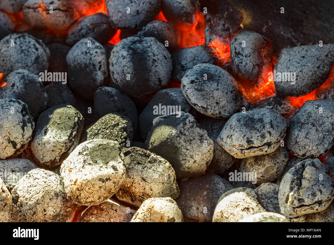 Hot flamed barbecue coal in a grill at summer party Stock Photo - Alamy