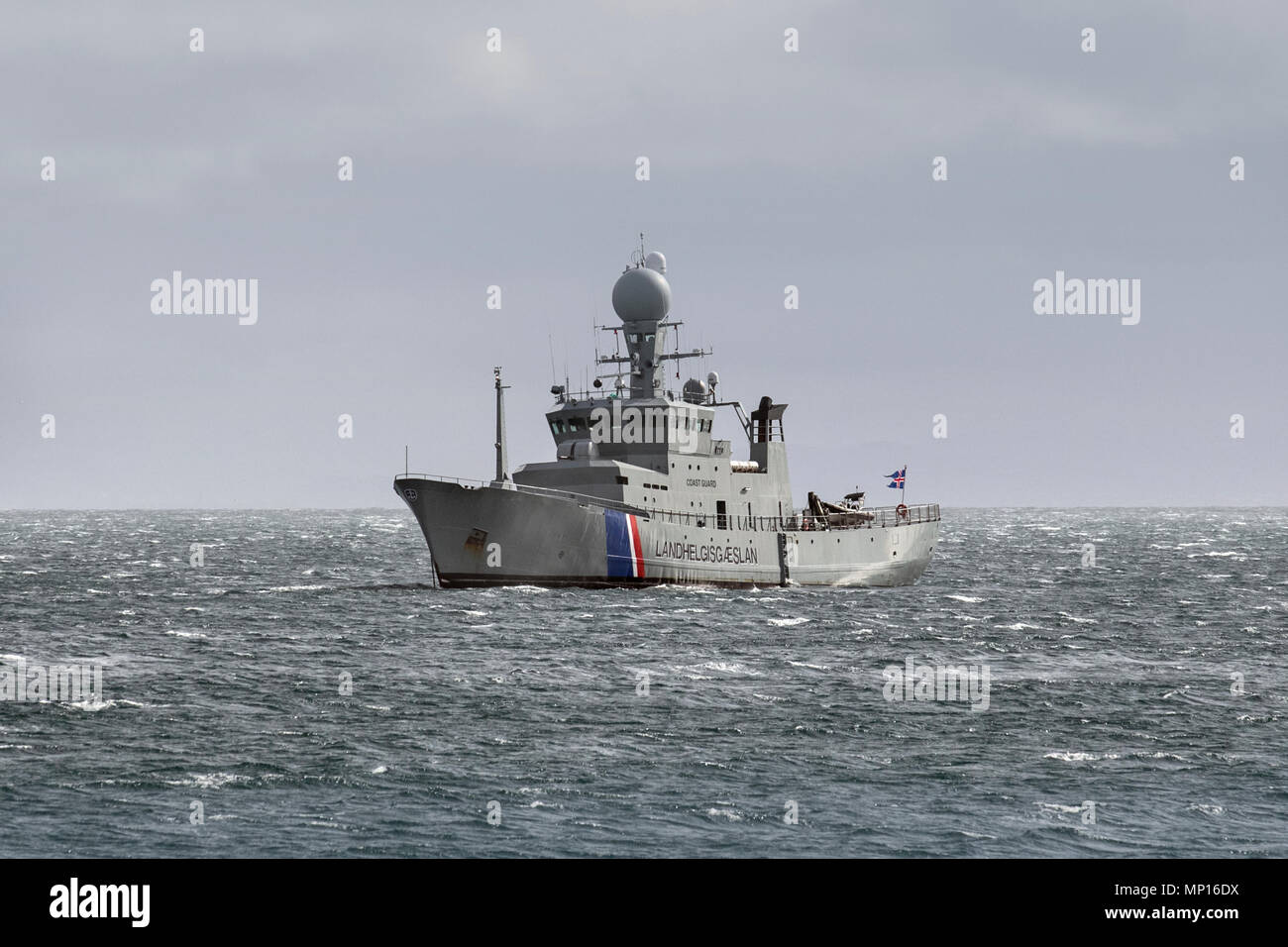 Iceland Coastuard anchored off the coast of Keflavík, Iceland. The ...