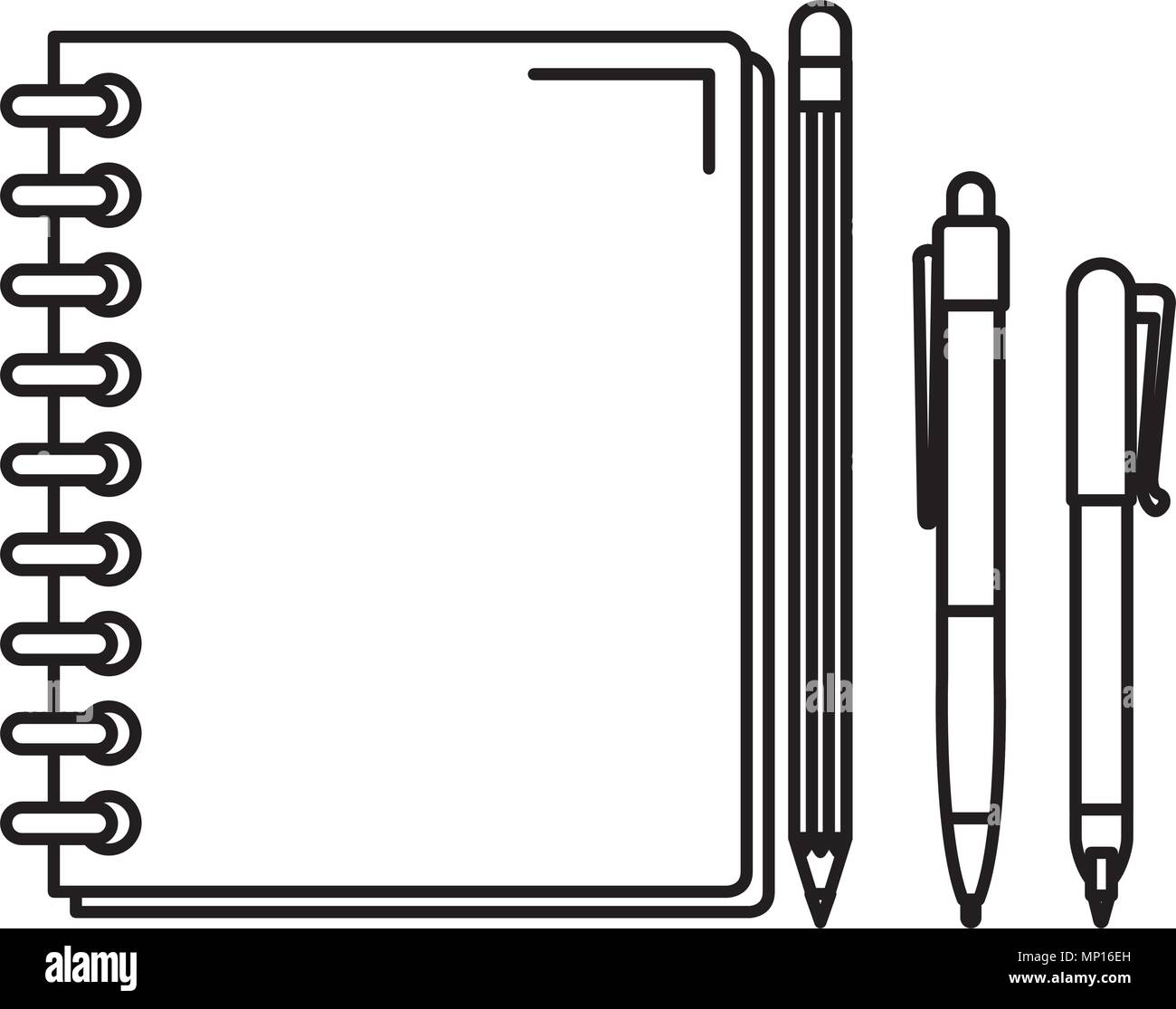 Notebook with pens Black and White Stock Photos & Images - Alamy