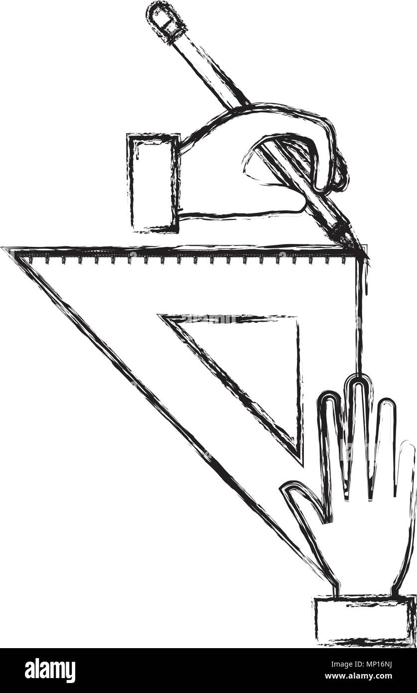 hands drawing with triangular geometric rule school vector illustration ...