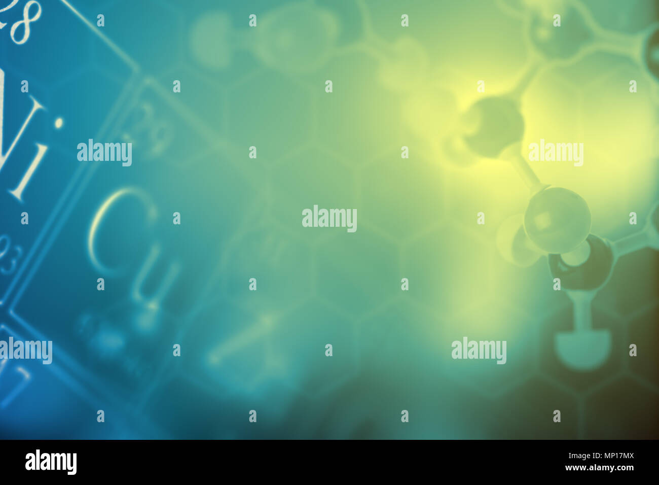 Molecule ball and stick model on periodic table of the elements ...
