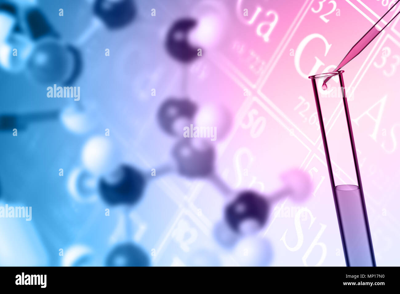 Molecule ball and stick model on periodic table of the elements with ...