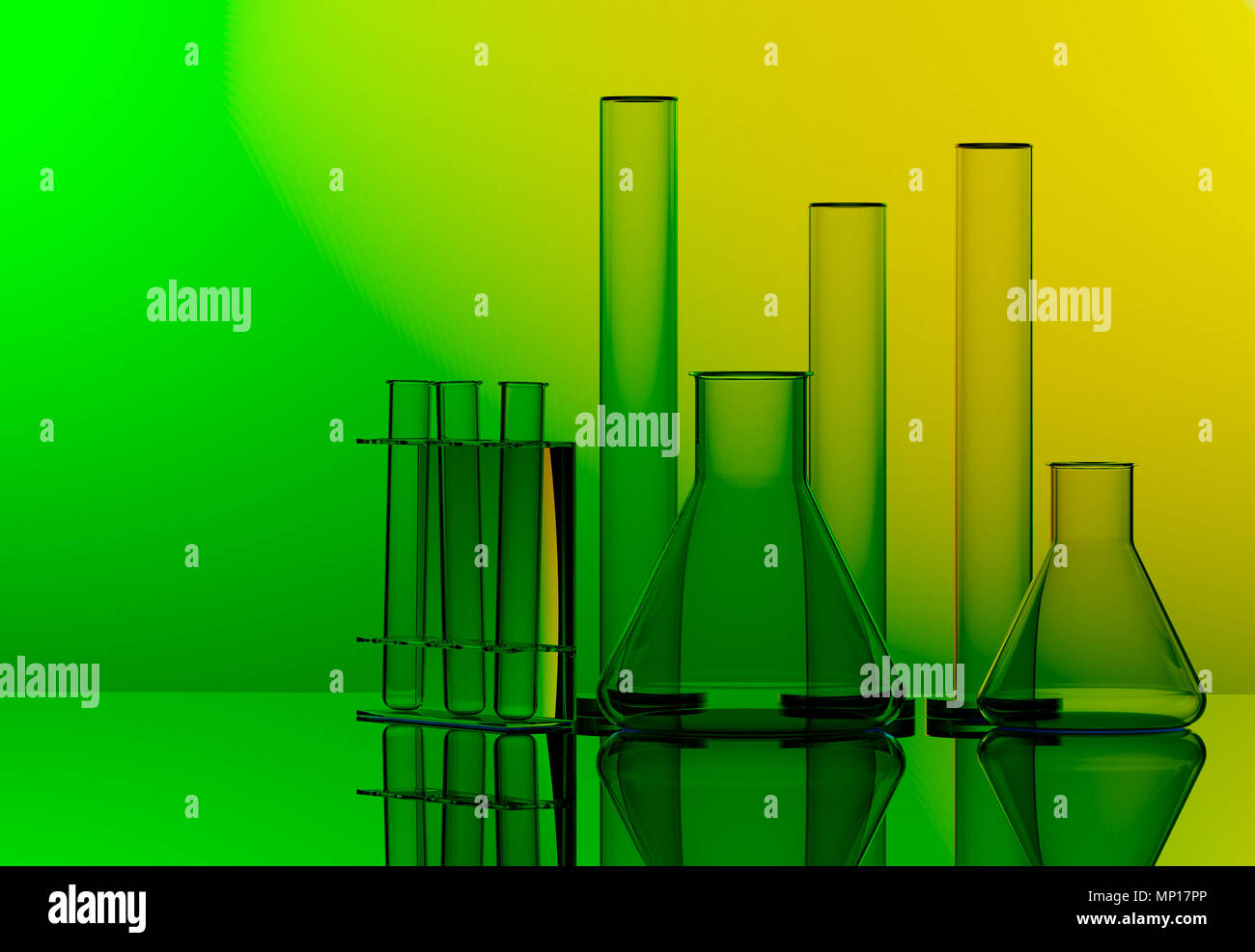 Chemical lab equipment - Erlenmeyer flask, test tubes and glass ...