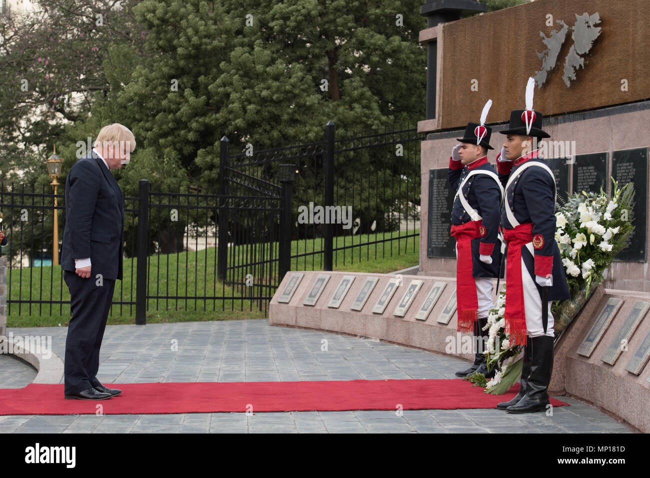 Foreign Secretary Boris Johnson lays a wreath in honour of those who ...
