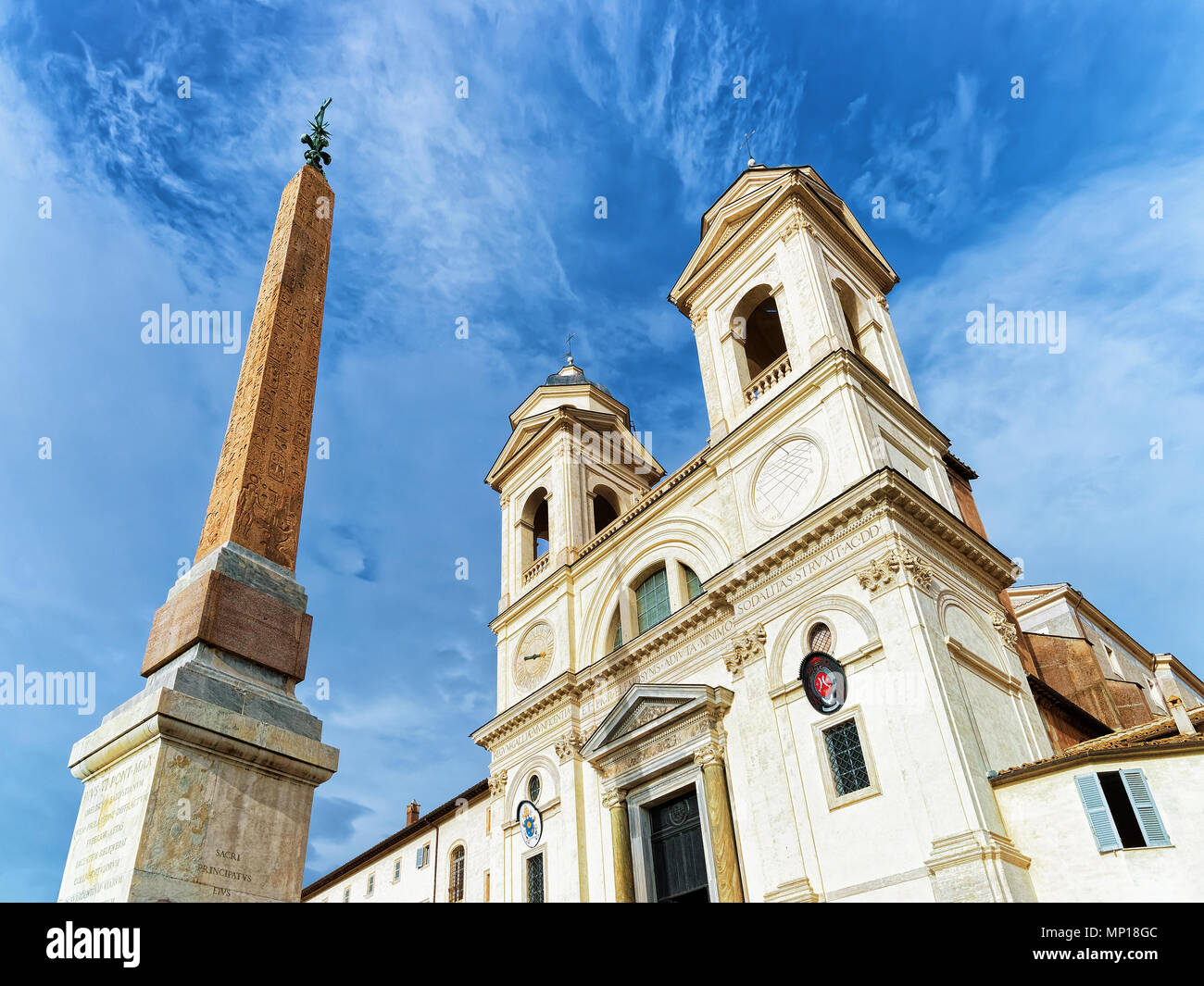 Church of Trinita dei Monti and Egyptian obelisk in Rome in Italy. It ...