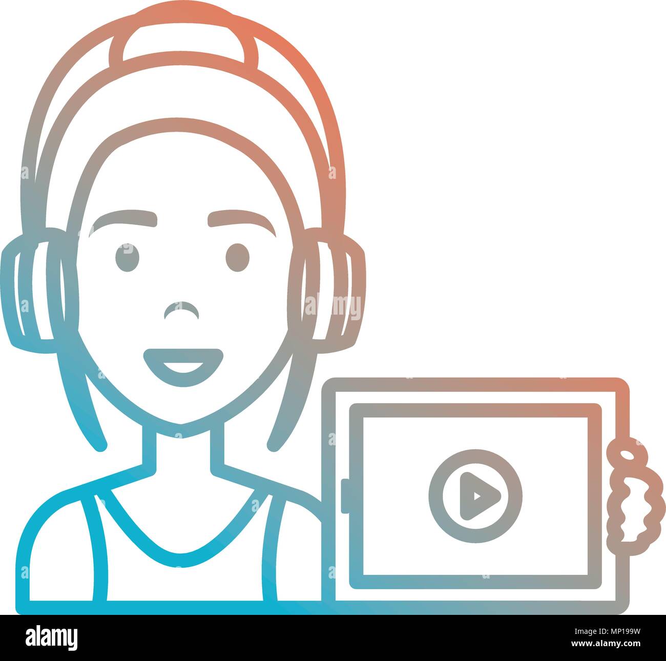 beautiful woman with headset and tablet avatar character Stock Vector ...