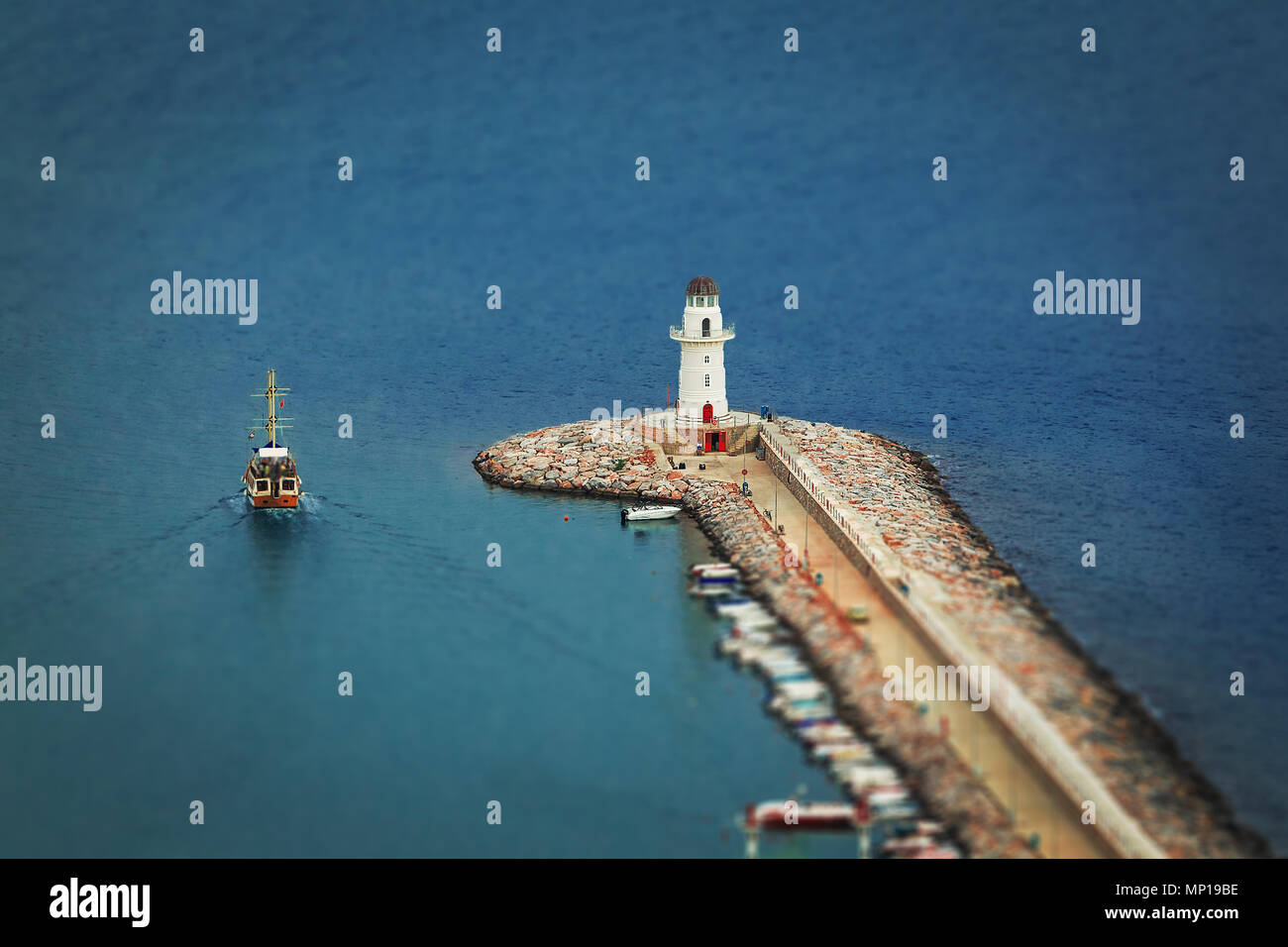 beautiful lighthouse on a large pier from the top view Stock Photo - Alamy