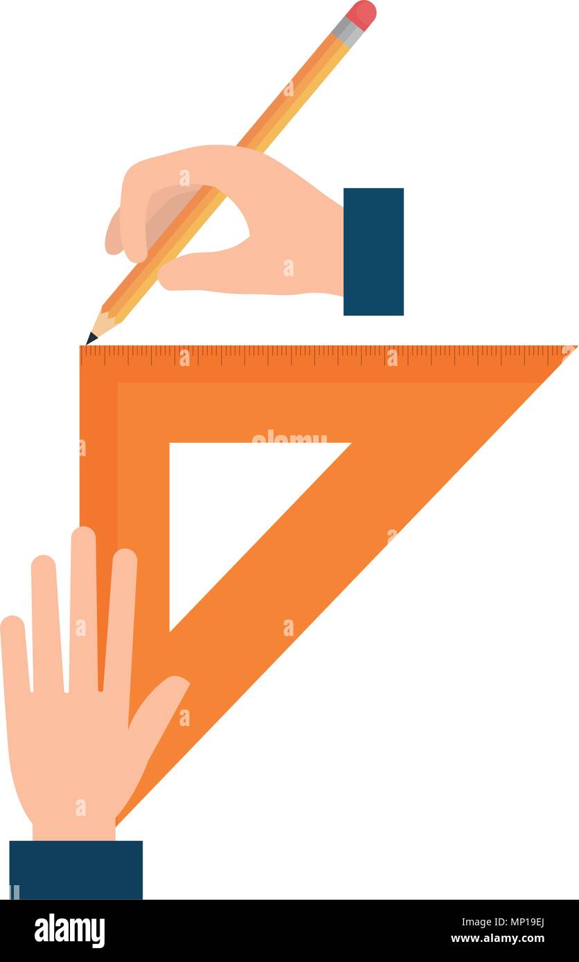 hands drawing with triangular geometric rule school Stock Vector Image ...