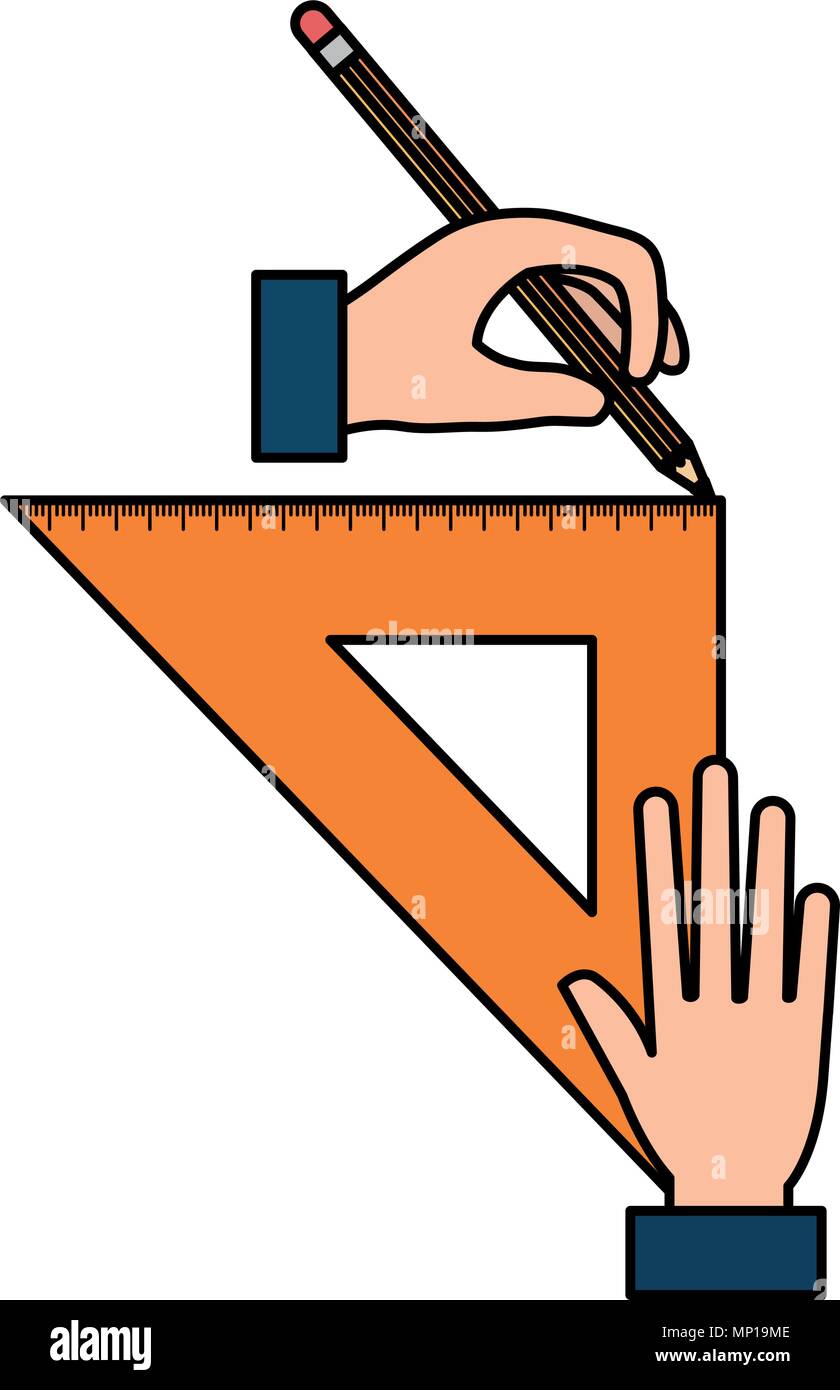 hands drawing with triangular geometric rule school Stock Vector Image ...