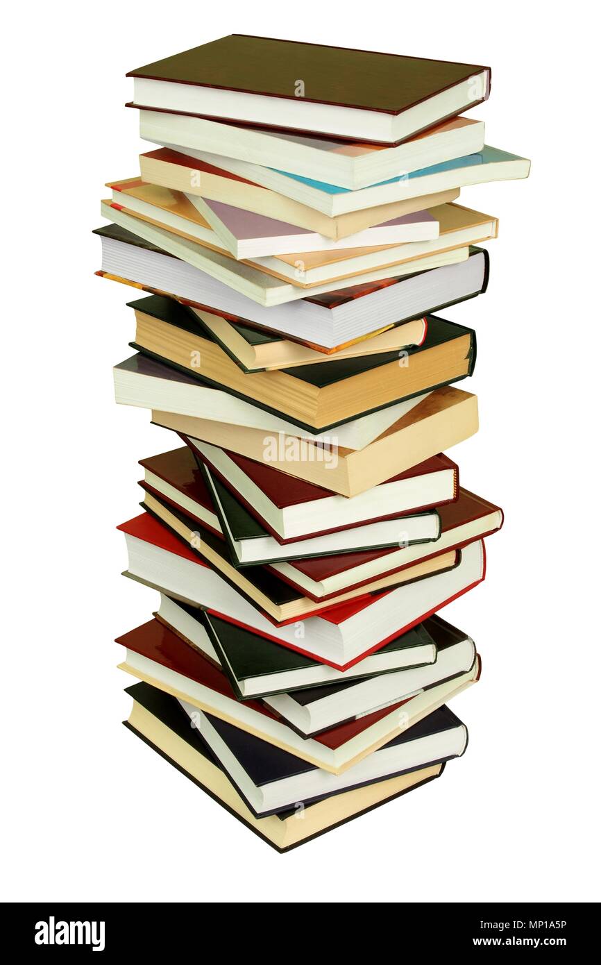 High stack of books isolated on white background Stock Photo - Alamy