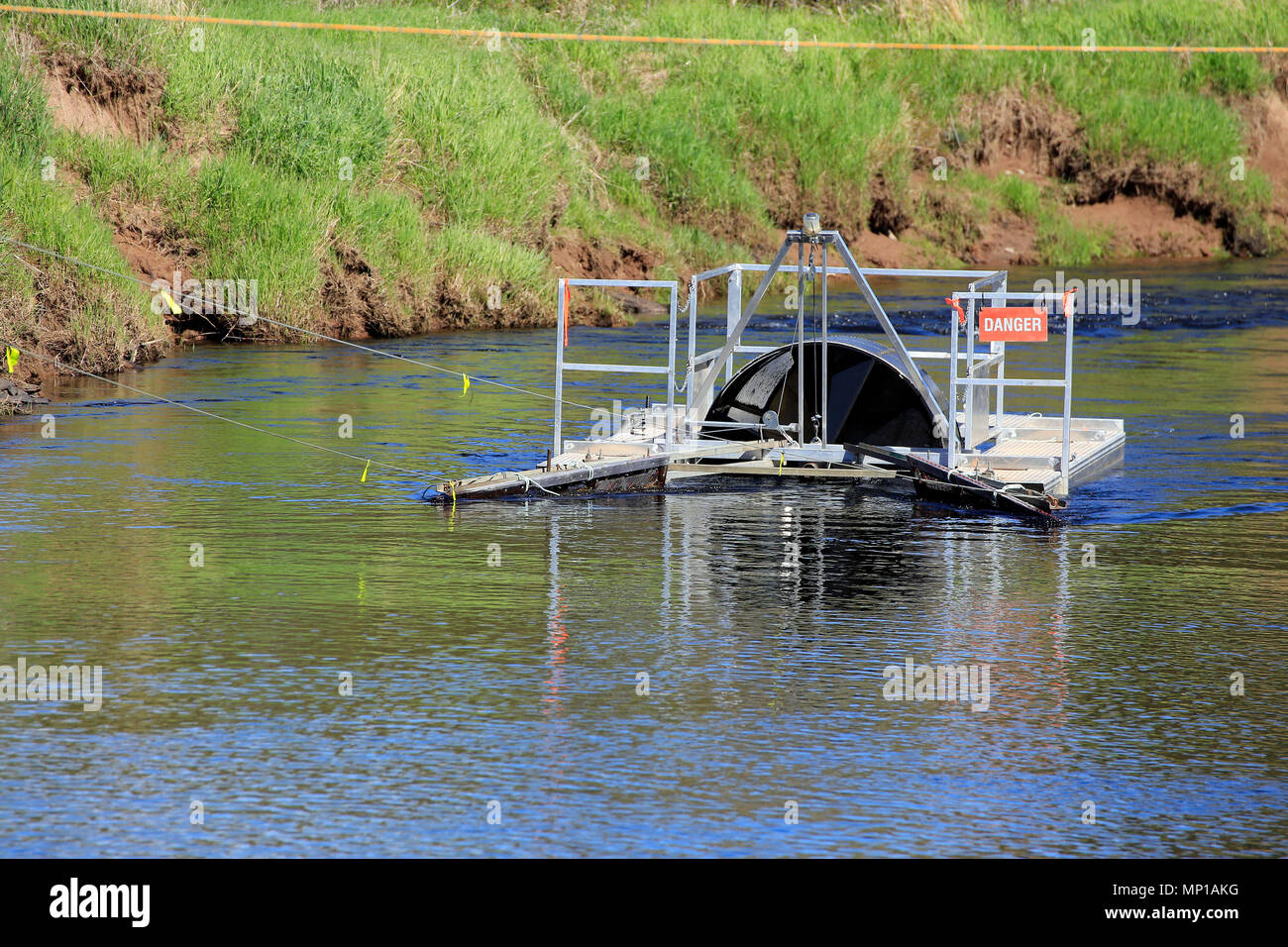 A fish wheel or salmon wheel fish trap used in fishery research Stock ...