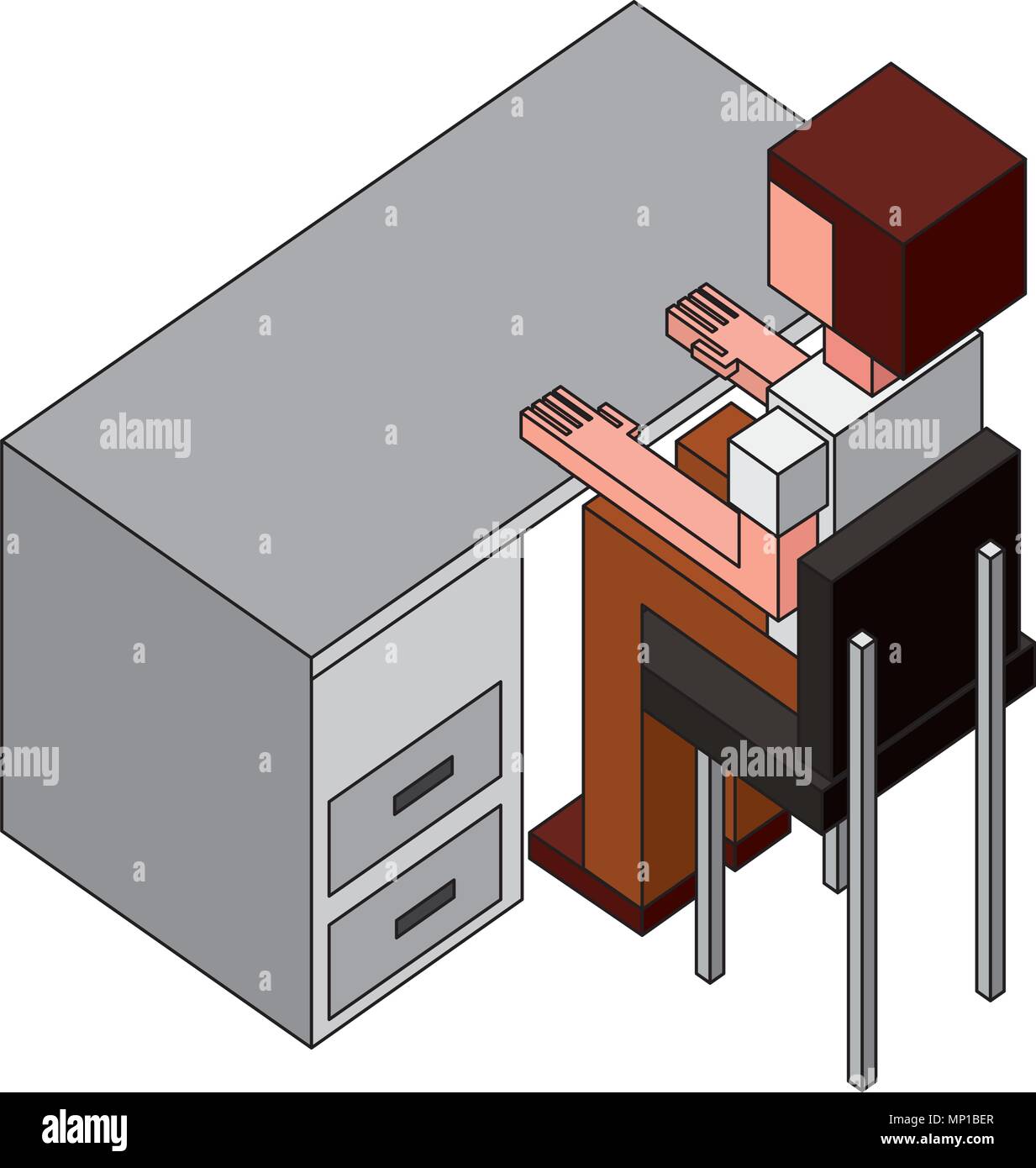 male isometric sitting on chair at desk view back Stock Vector Image ...