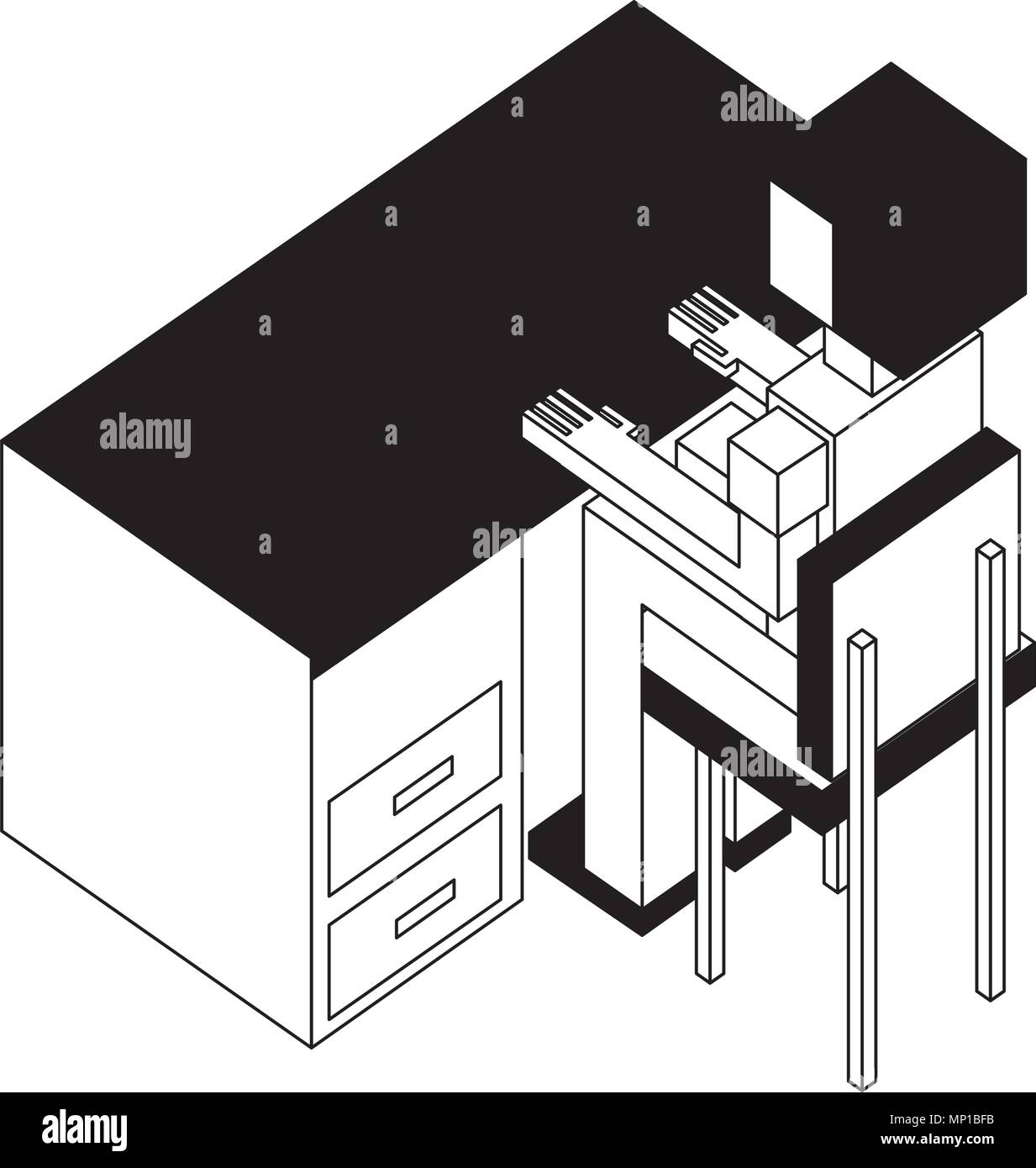 male isometric sitting on chair at desk view back Stock Vector Image ...