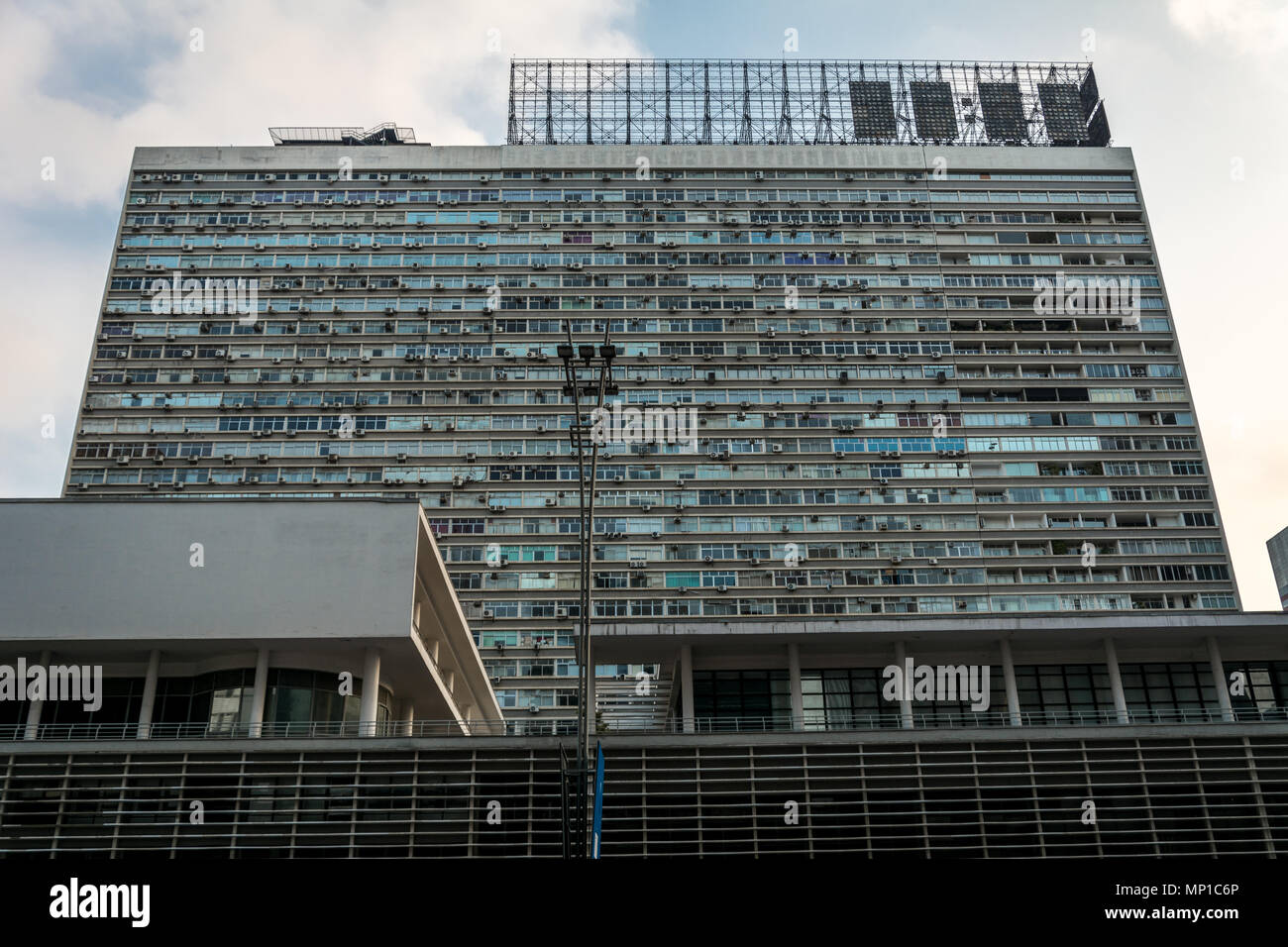 2018, May; Sao Paulo, Brazil. Front view of a famous building (Conjunto ...