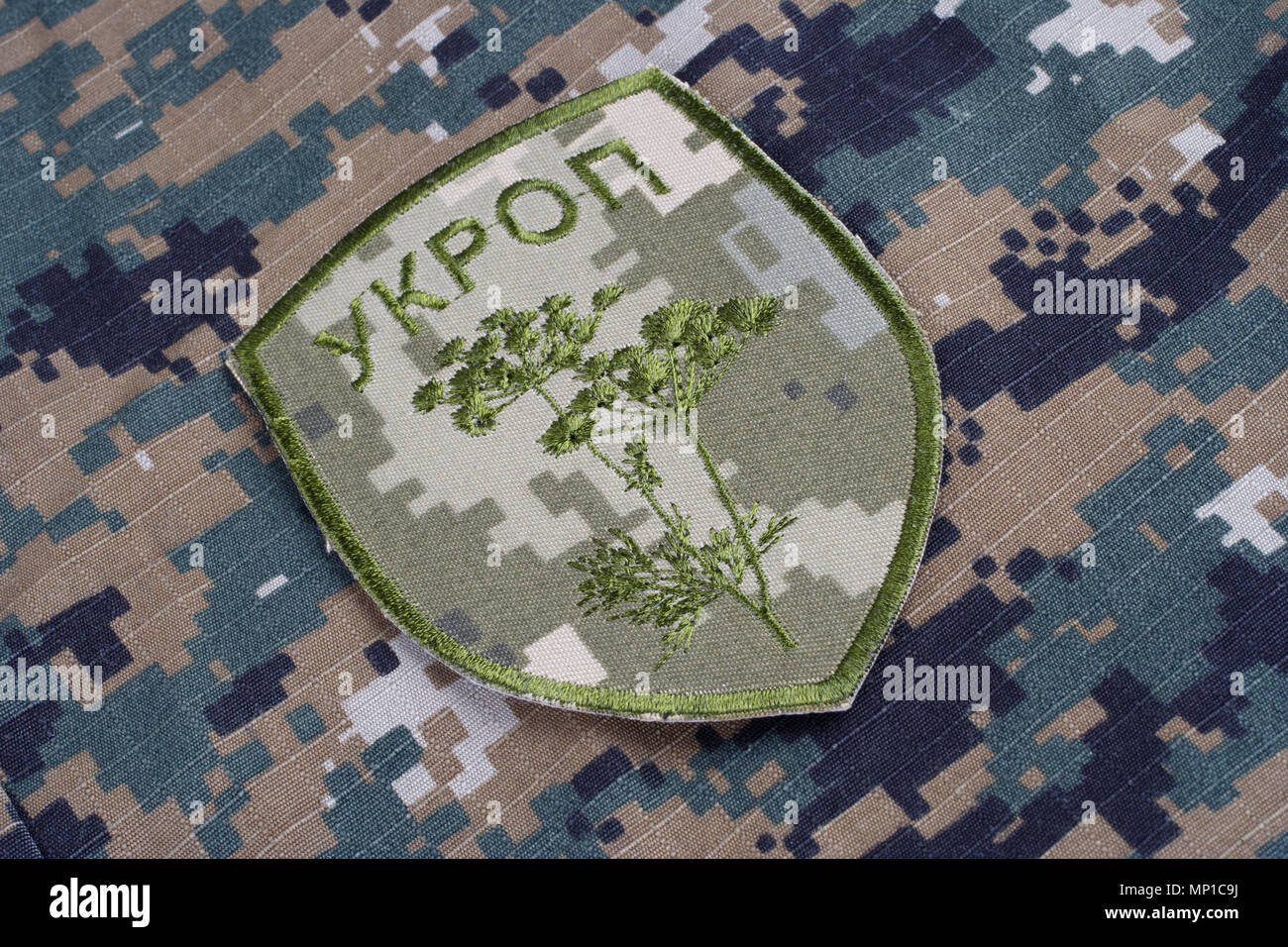 KIEV, UKRAINE - Apr. 26, 2015. Ukraine Army unofficial uniform badge ...