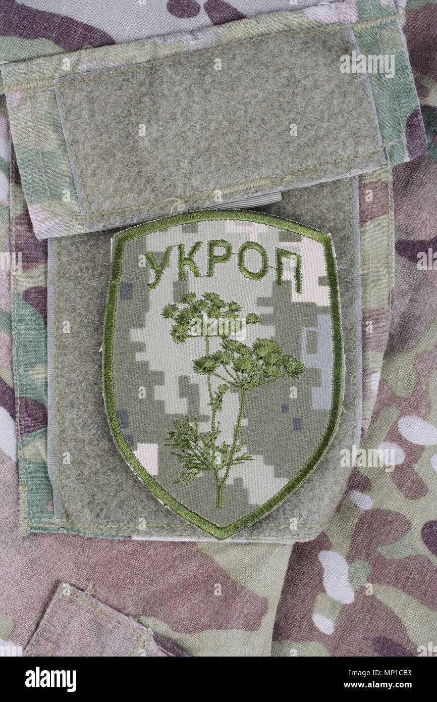KIEV, UKRAINE - Apr. 26, 2015. Ukraine Army unofficial uniform badge ...